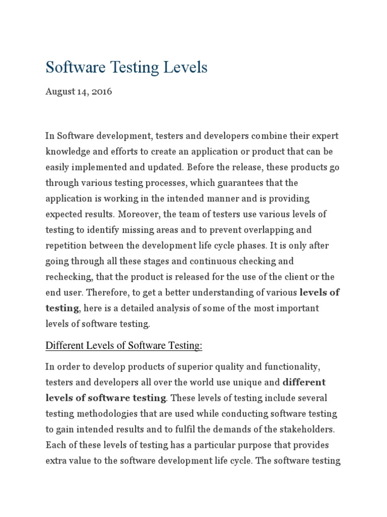 Software Testing Levels Explained | PDF | Software Testing | Unit Testing