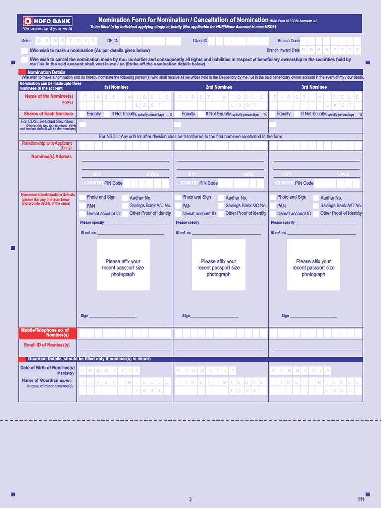 Multiple Nomination Form CSDL NSDL | PDF | Identity Document | Securities (Finance)