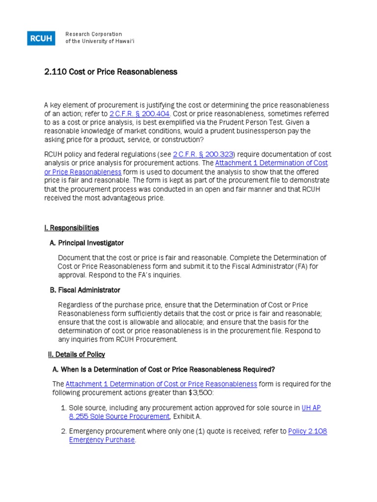2.110 Cost or Price Reasonableness | PDF | Procurement | Business