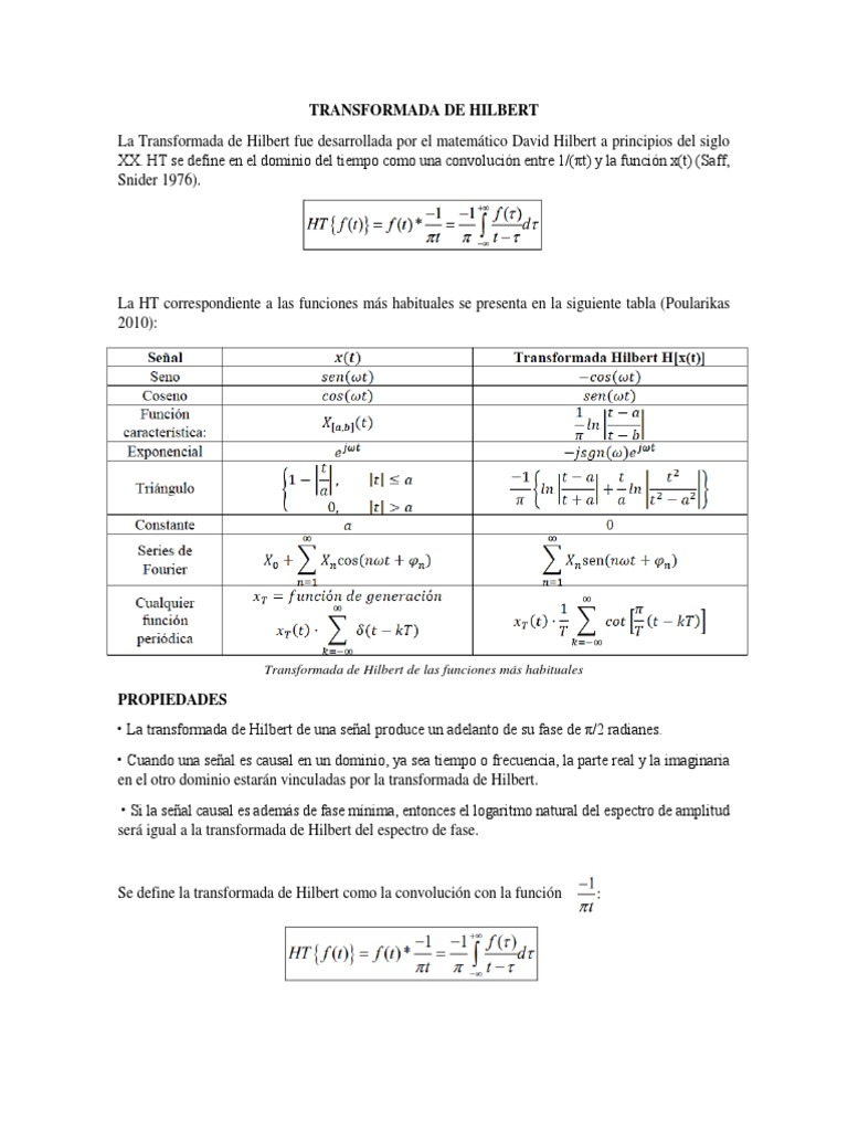 Transormada de Hilbert | PDF | Transformada de Fourier | Función (Matemáticas)