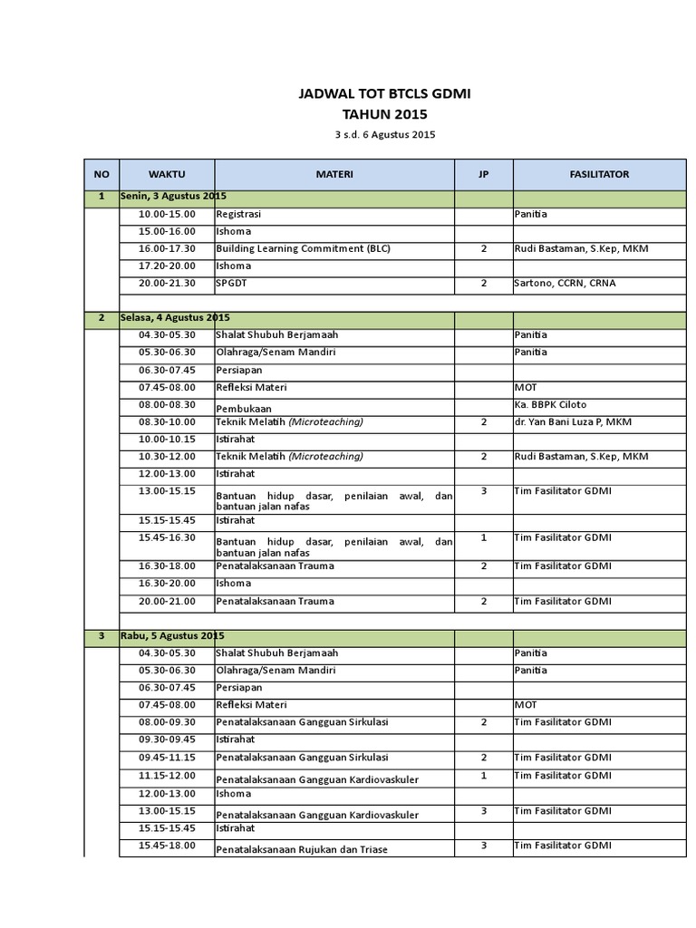 Jadwal TOT BTCLS 2015 dan 2013 | PDF