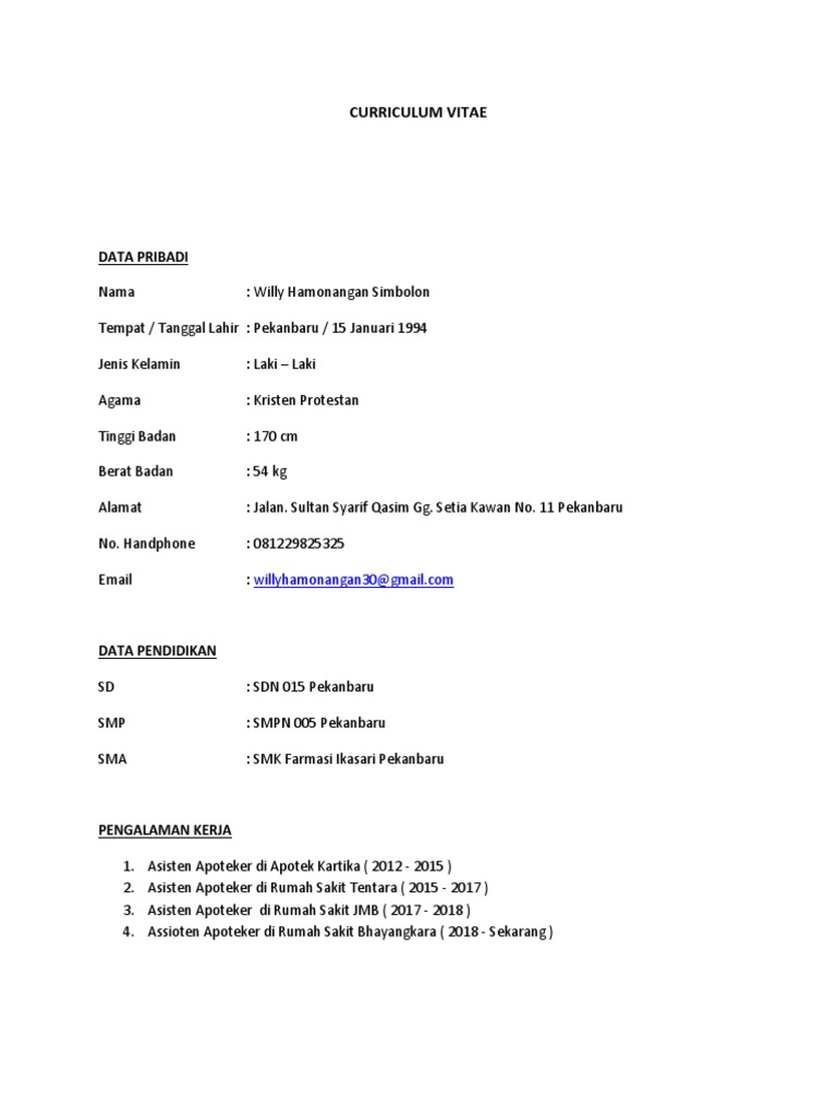CURRICULUM VITAE Willy Simbolon | PDF
