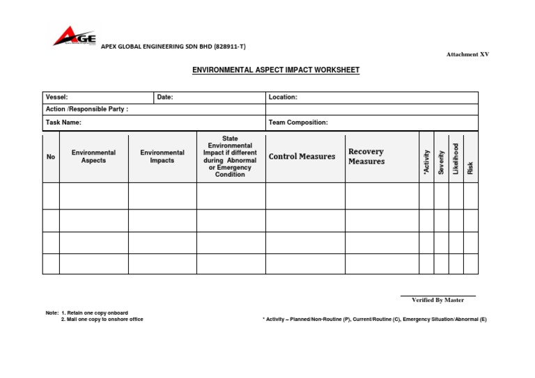 Environmental Aspect Impact Worksheet - Attachment XV | PDF