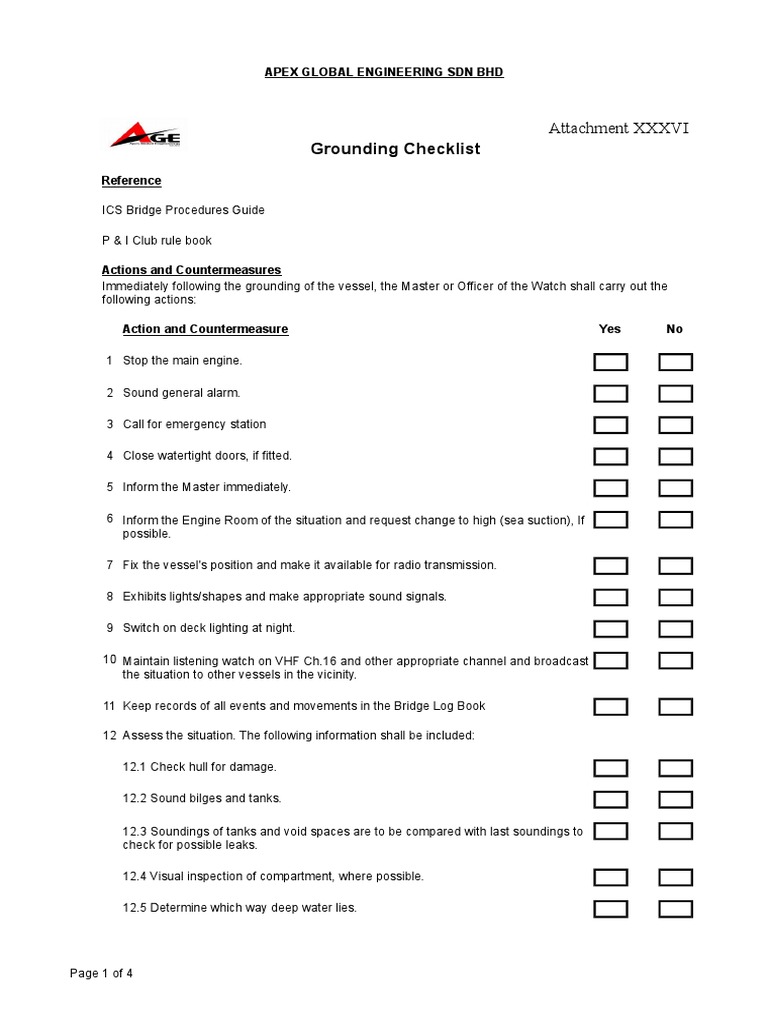 Grounding Checklist - Attachment XXXVI.xls | Ships | Sea