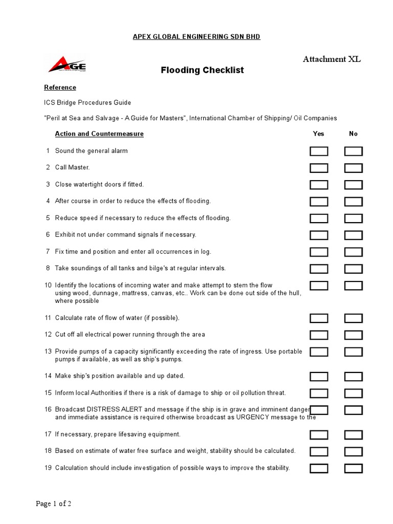 Flooding Checklist - Attachment XL | PDF | Marine Salvage | Ships