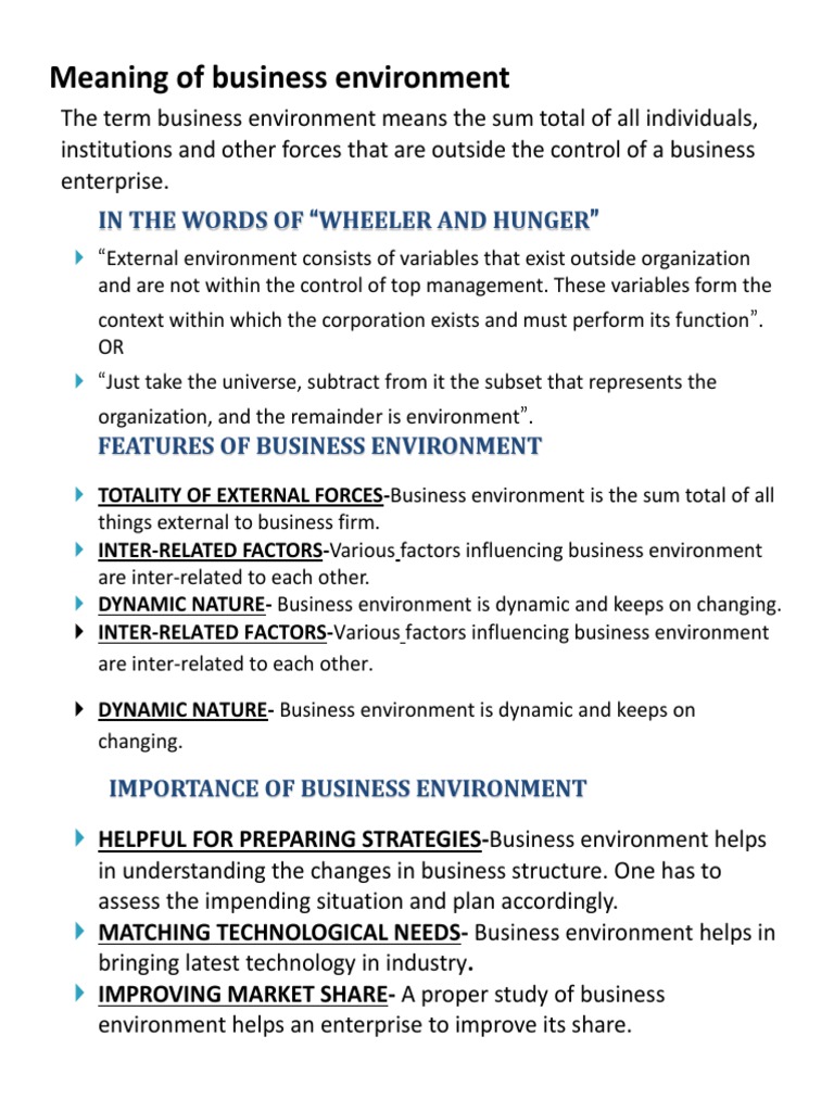 Meaning of Business Environment | PDF | Economics | Business