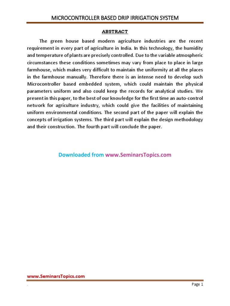 Microcontroller Based Drip Irrigation System: Downloaded From | Download Free PDF | Irrigation ...