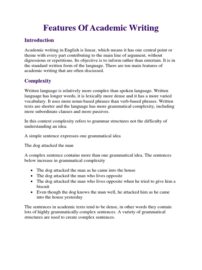 Features of Academic Writing | PDF | Sentence (Linguistics) | Word