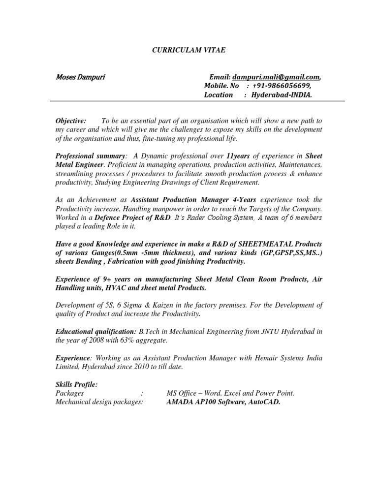 Moses CV | PDF | Sheet Metal | Numerical Control