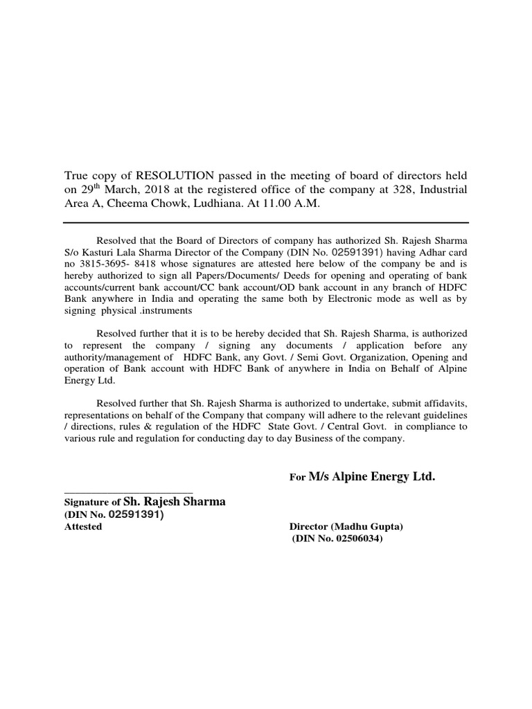 Board Resolution for Bank Authorization | PDF