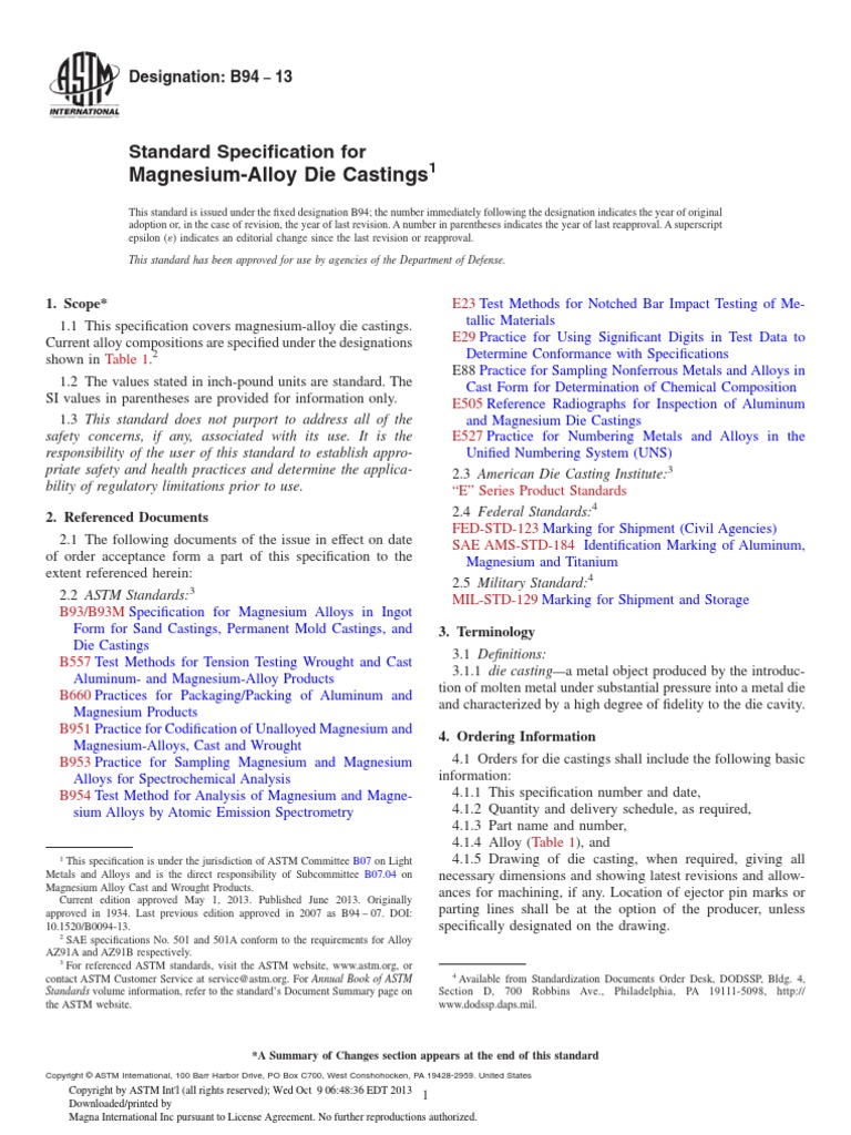 Astm B94 - 2013 | PDF | Ultimate Tensile Strength | Strength Of Materials