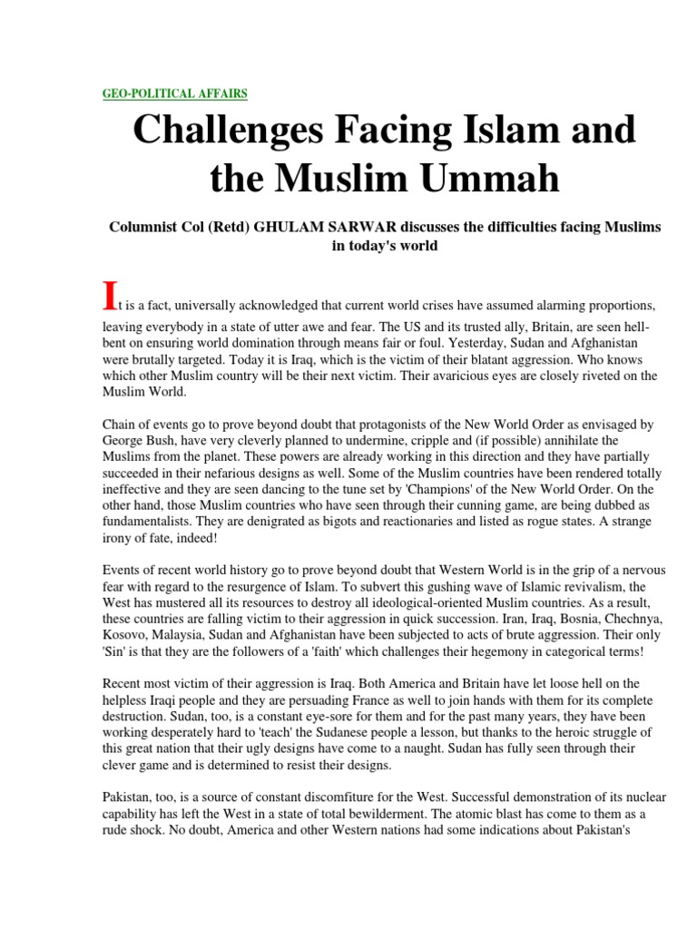 Challenges Facing Islam and The Muslim Ummah | PDF | Western World ...