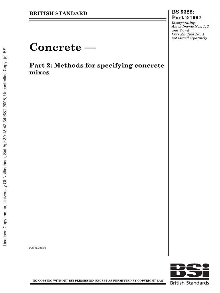BS 5328 Concrete Part 2 Methods For Specifying Concrete Mixes PDF | PDF