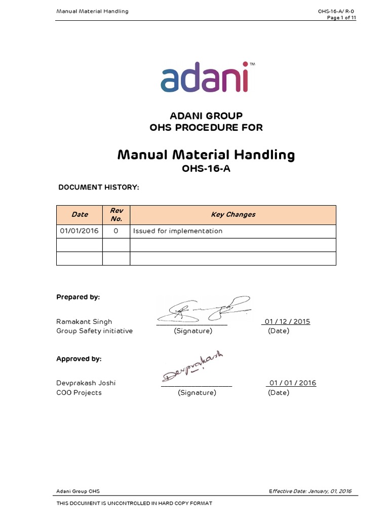 Ohs-16 A Manual Material Handling | PDF | Occupational Safety And ...