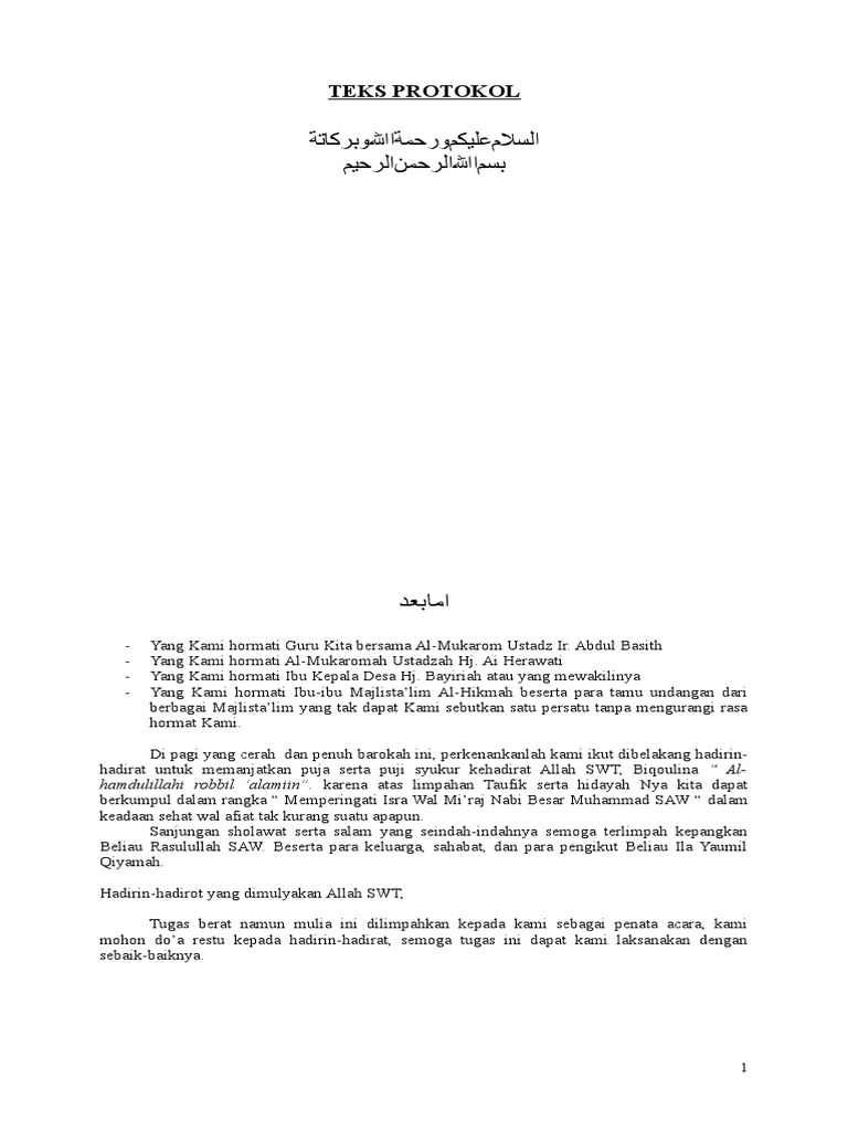 Protokol Acara Mujahadah dan Isra Mi'raj | PDF