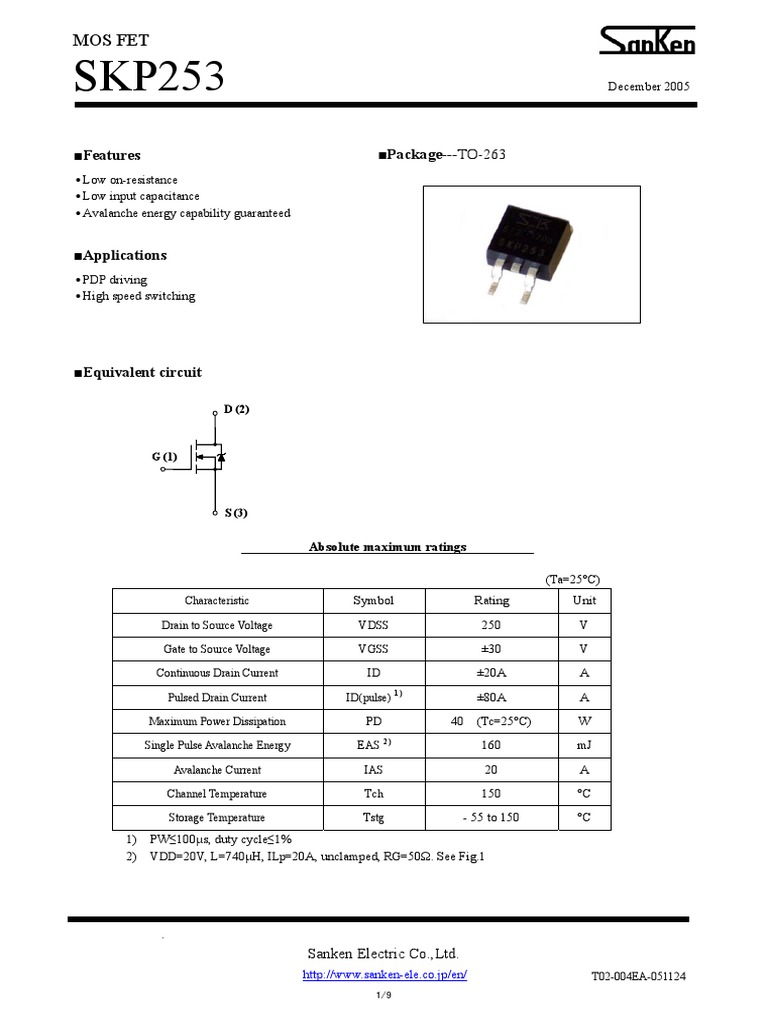 Mos Fet: Features Package - TO-263 | PDF | Field Effect Transistor | Mosfet