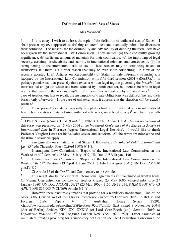 Definition of Unilateral Acts of States | PDF | Treaty | U.S. State