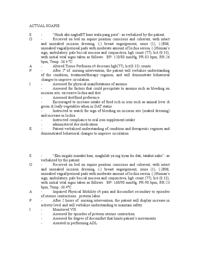 SOAPIE Nursing Assessment Example | PDF | Clinical Medicine | Medicine