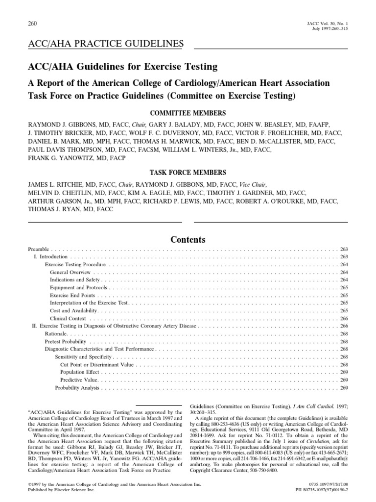 ACC/AHA Guidelines For Exercise Testing | PDF | Blood Pressure ...