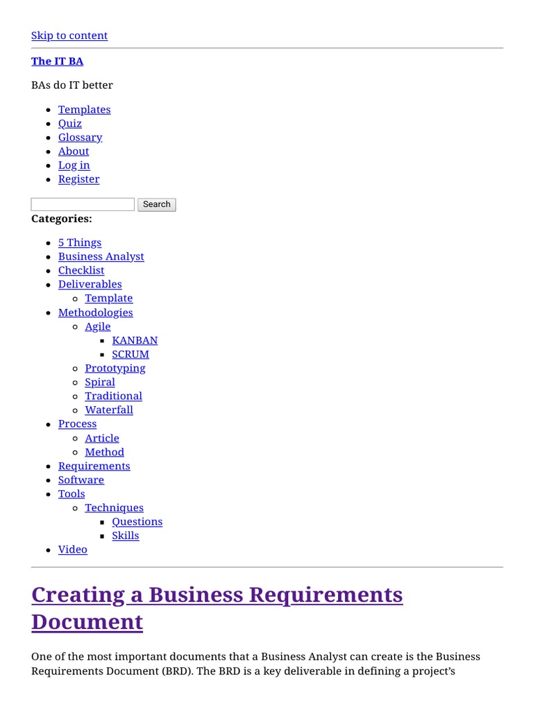 Business Requirements Document Template | PDF | Systems Science ...