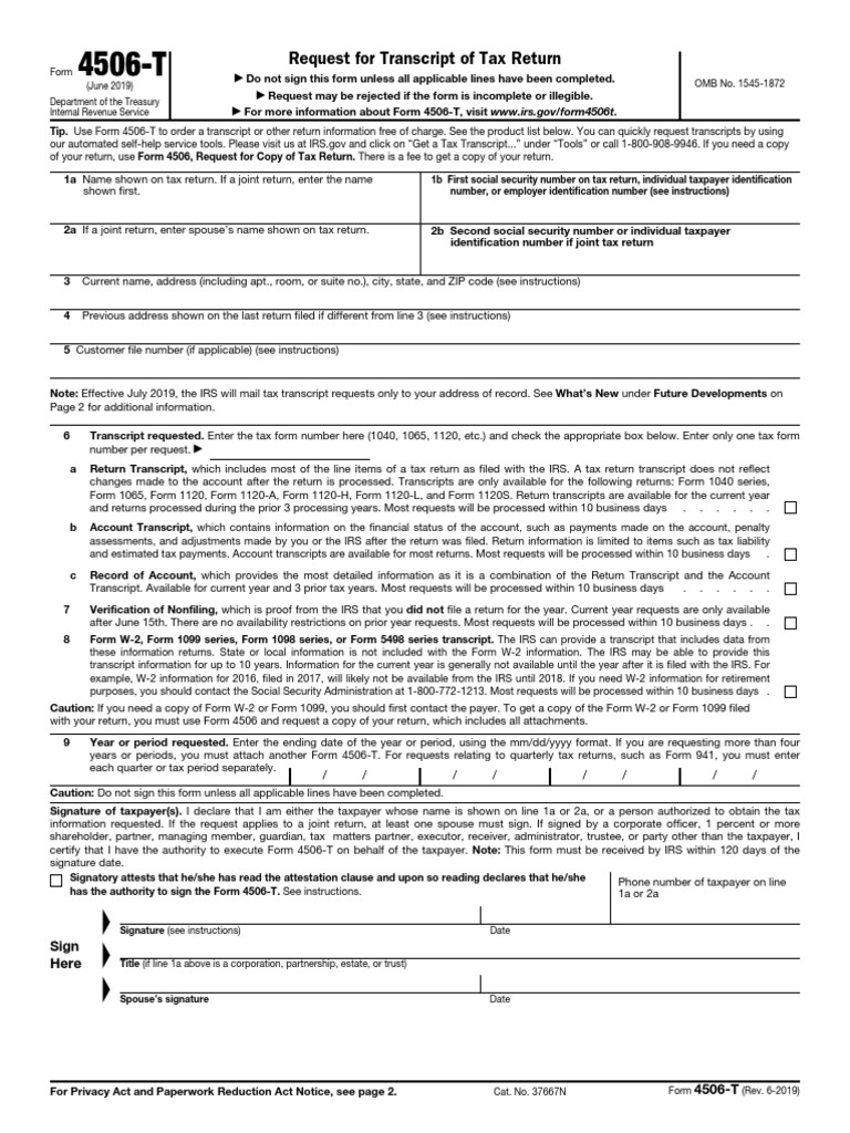 Request For Transcript of Tax Return | PDF | Irs Tax Forms | Internal ...