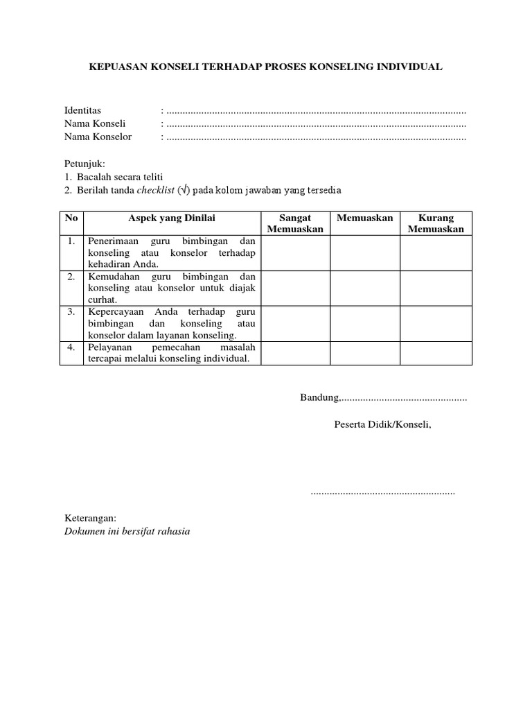 Evaluasi Kepuasan Konseli Konseling Individual | PDF