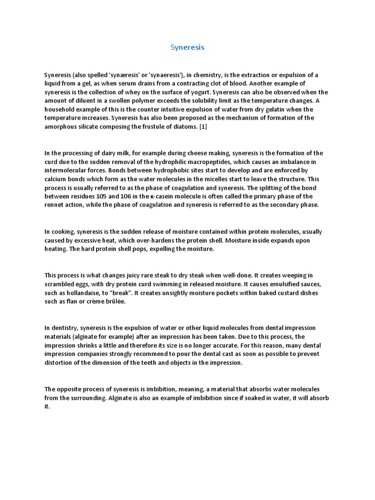 Syneresis | PDF | Physical Chemistry | Physical Sciences