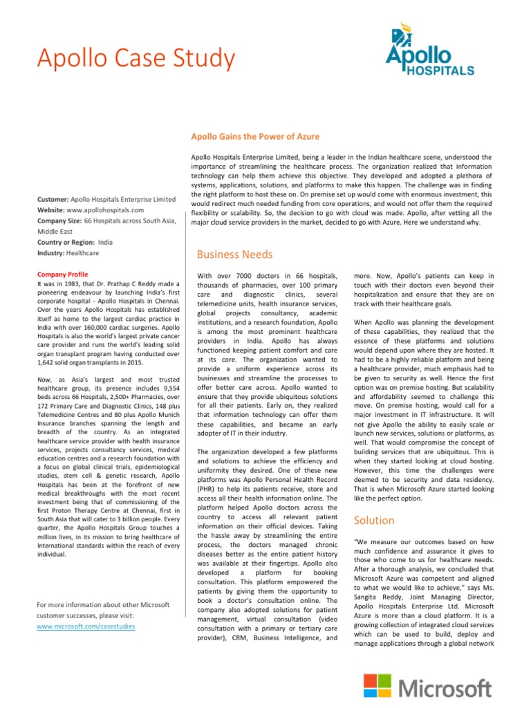 Apollo Case Study: Business Needs | PDF | Microsoft Azure | Health Care