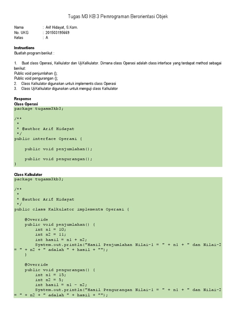 Tugas M3 KB 3 Pemrograman Berorientasi Objek PDF | PDF | Metode & Bahan ...