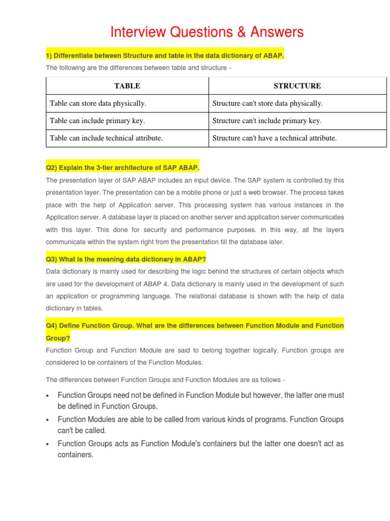 Interview Questions & Answers: Structure | PDF | Parameter (Computer Programming) | Databases