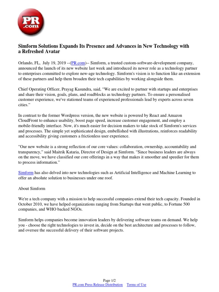 Simform Solutions Expands Its Presence and Advances in New Technology ...