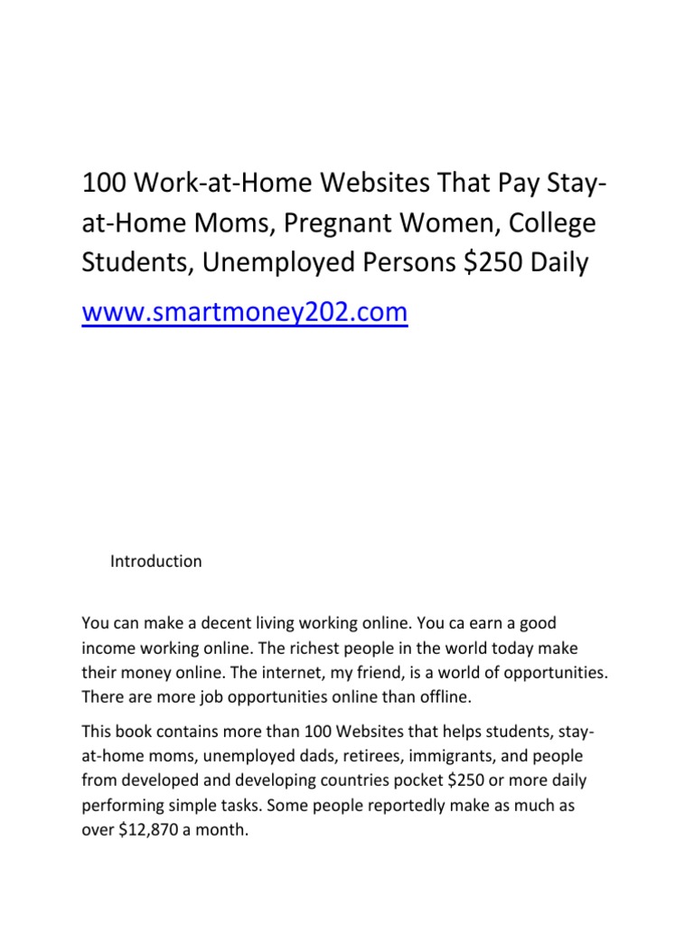 100 Work-at-Home Websites That Pay Stay-at-Home Moms, Pregnant Women ...