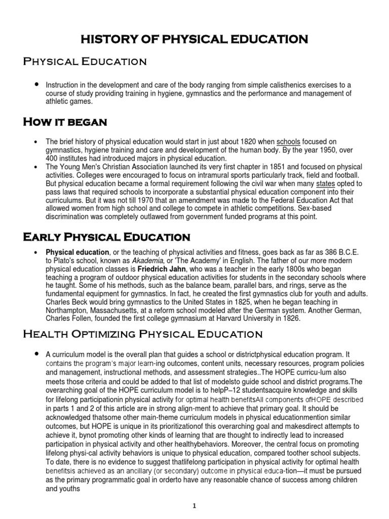 History of Physical Education | PDF | Physical Education | Weight Training
