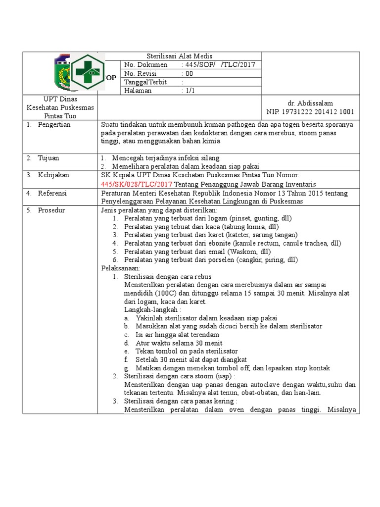 SOP Sterilisasi Alat Medis Fix | PDF | Kesehatan Holistik