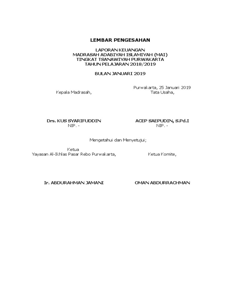 Lembar Pengesahan Laporan Bulanan | PDF