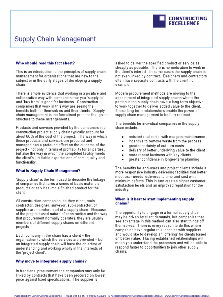Supply Chain Management Fact Sheet | PDF | Supply Chain | Procurement