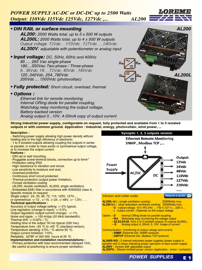 AL200 Power Supply Specifications | PDF | Power Supply | Relay