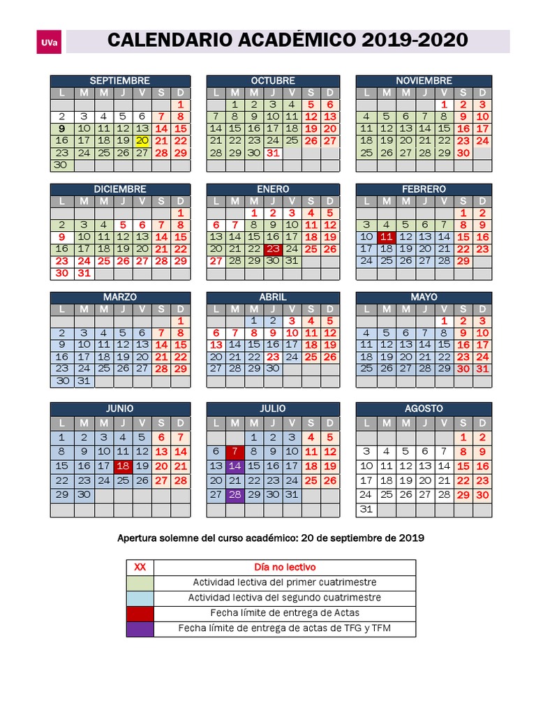 Calendario Uva 19-20 Ultimo | PDF | Escuelas | Educación avanzada