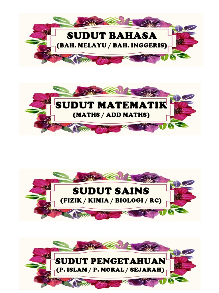 Label Sudut Kelas | PDF