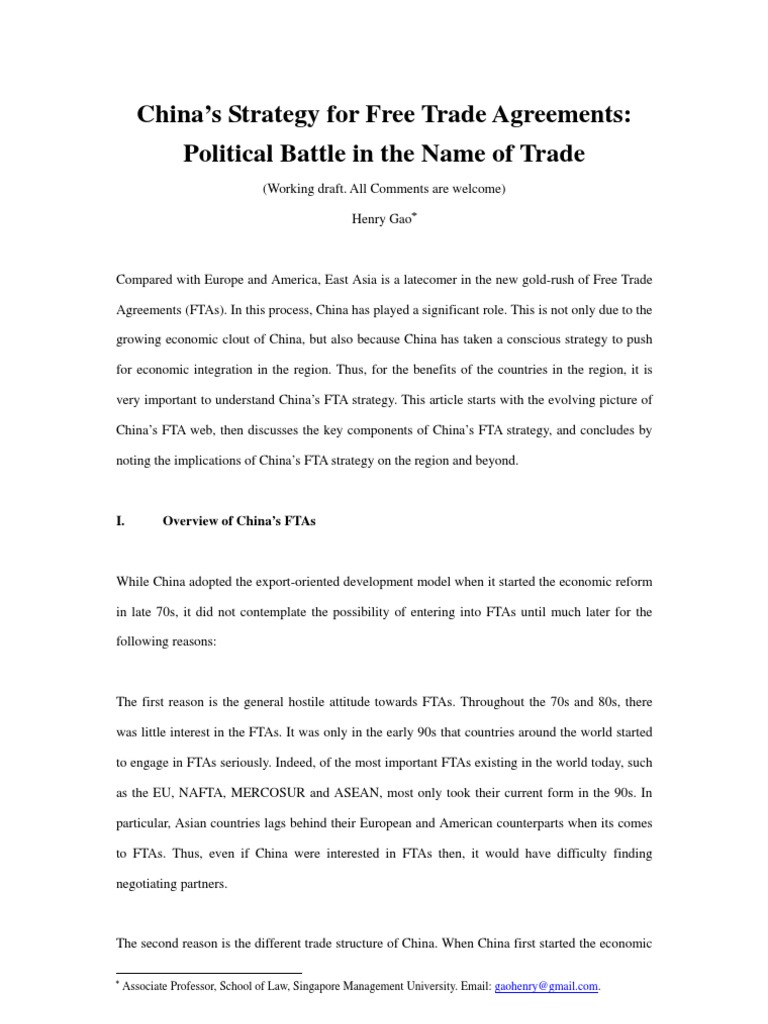 China’s FTA Strategy Explained | PDF | Dumping (Pricing Policy ...
