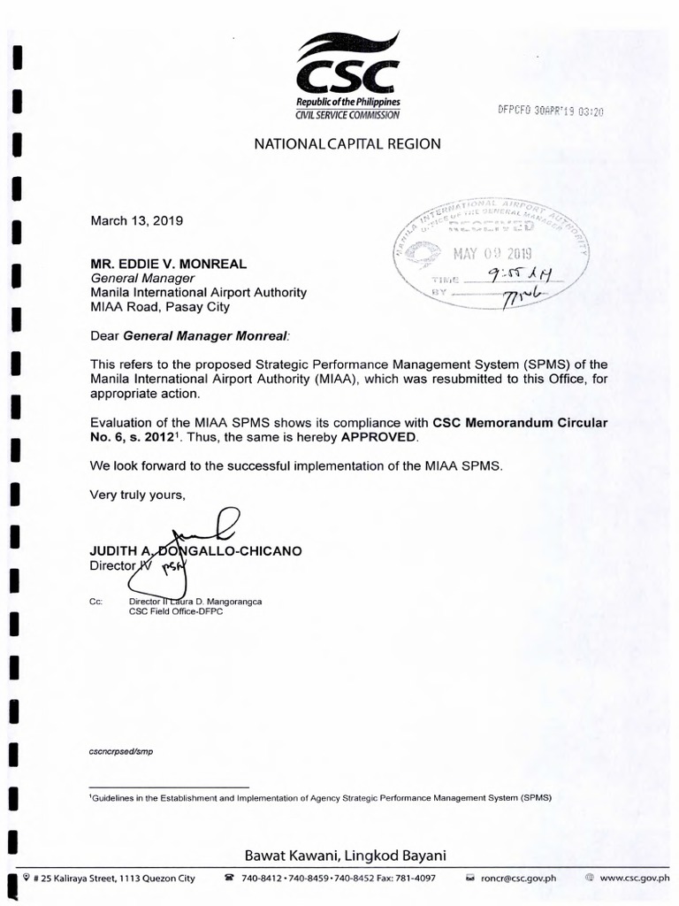 Letter From CSC Re Spms | PDF | Business