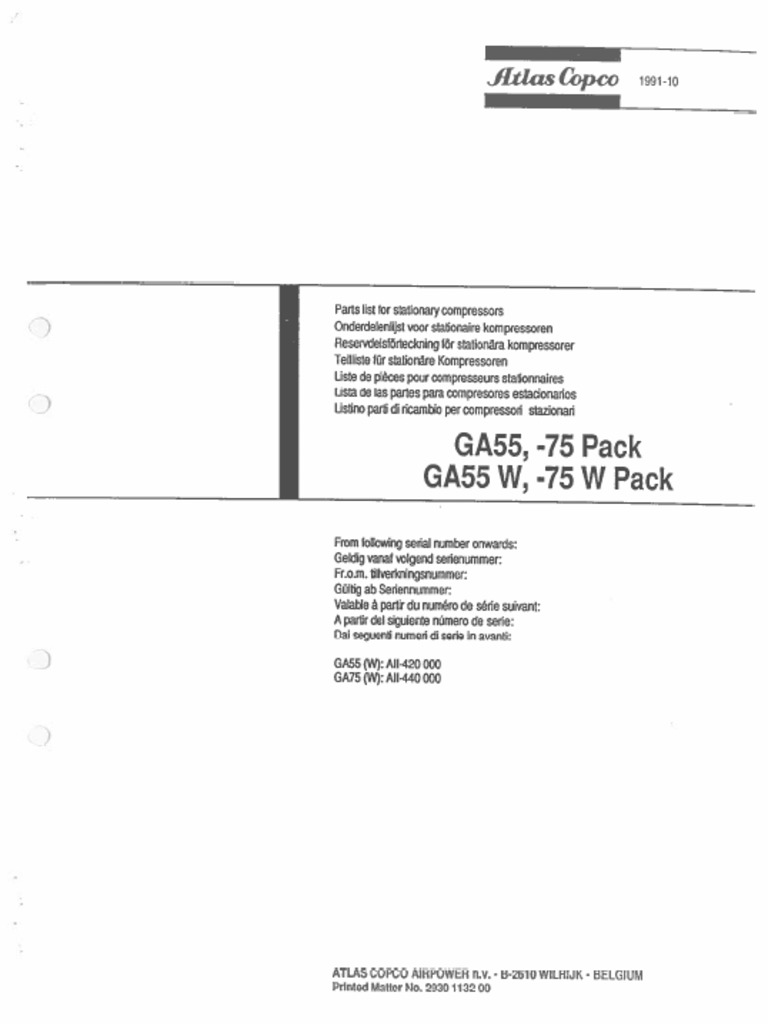 Manual de Partes Ga55 - 75 | PDF