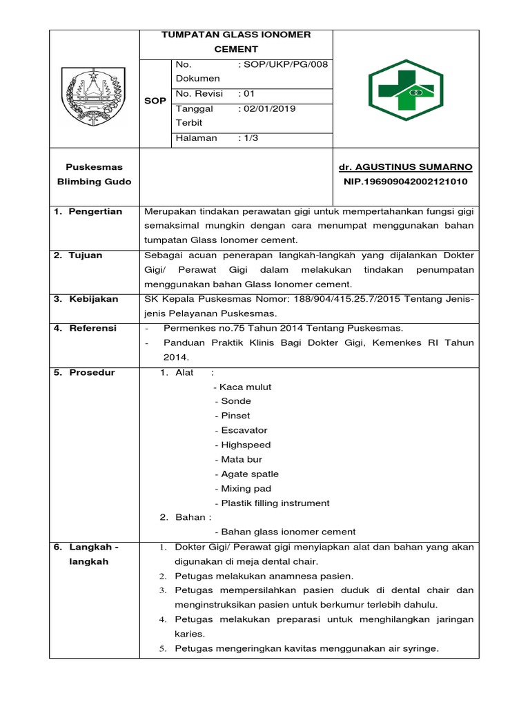 Sop Tumpatan Glass Ionomer Cement | PDF
