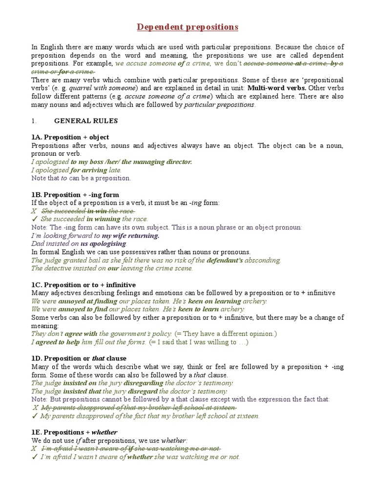 Prepositions | PDF | Object (Grammar) | Preposition And Postposition