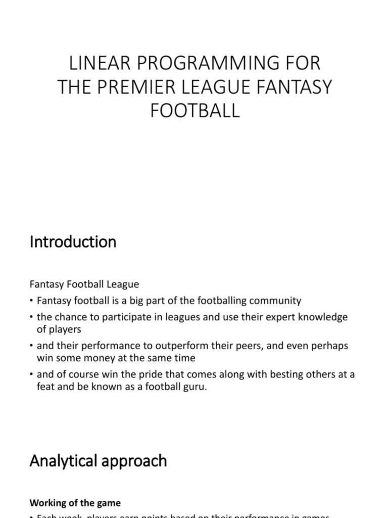 Optimizing Fantasy Football Teams with LPP | PDF | Mathematical ...