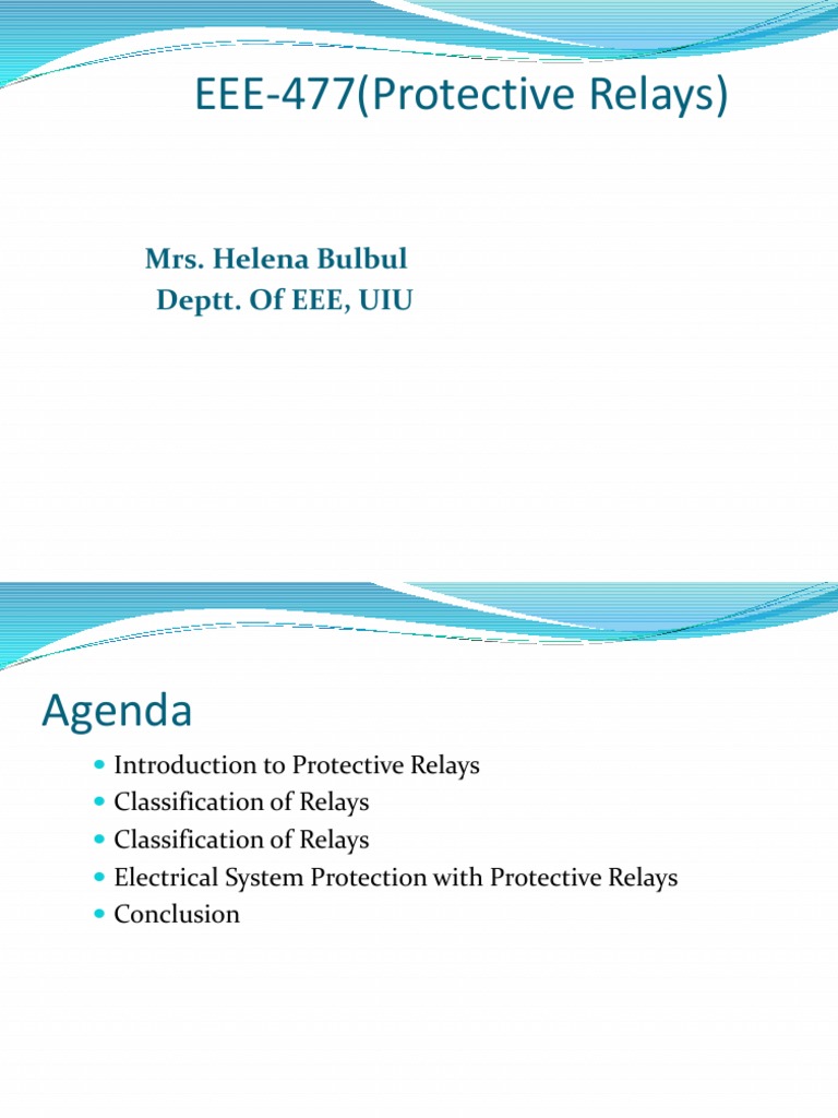 EEE-477 (Protective Relays) : Mrs. Helena Bulbul Deptt. of EEE, UIU | PDF | Relay ...
