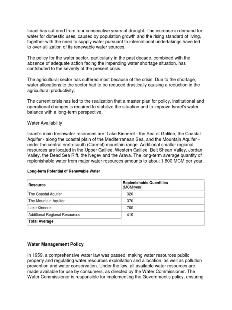 Water Management Policy: Long-Term Potential of Renewable Water | PDF ...
