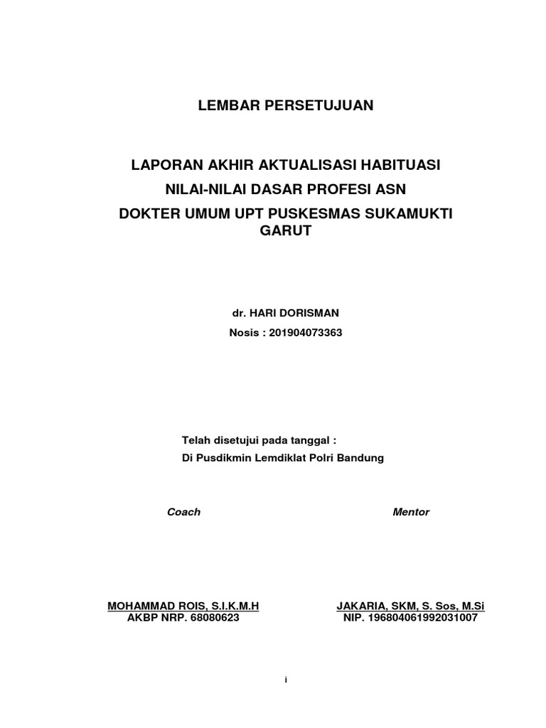 Laporan Aktualisasi dr. Hari Dorisman | PDF