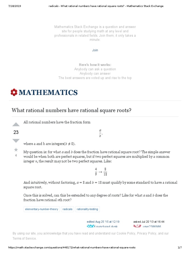 Radicals - What Rational Numbers Have Rational Square Roots ...