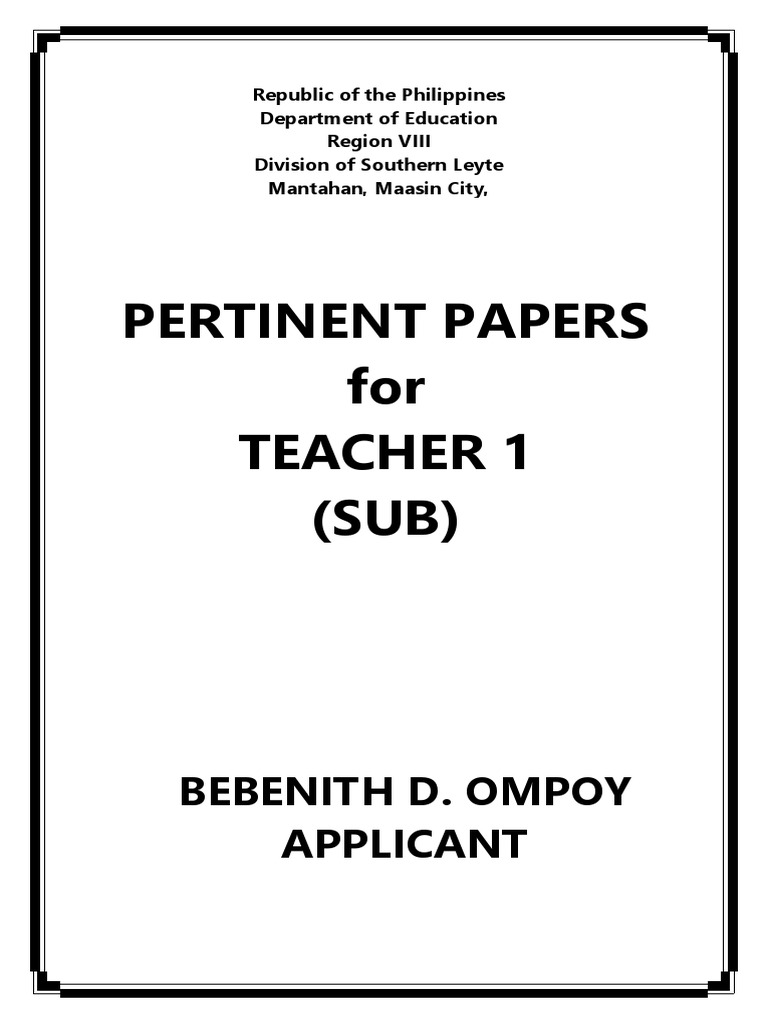 Cover Page for Teacher 1 Applicant | PDF